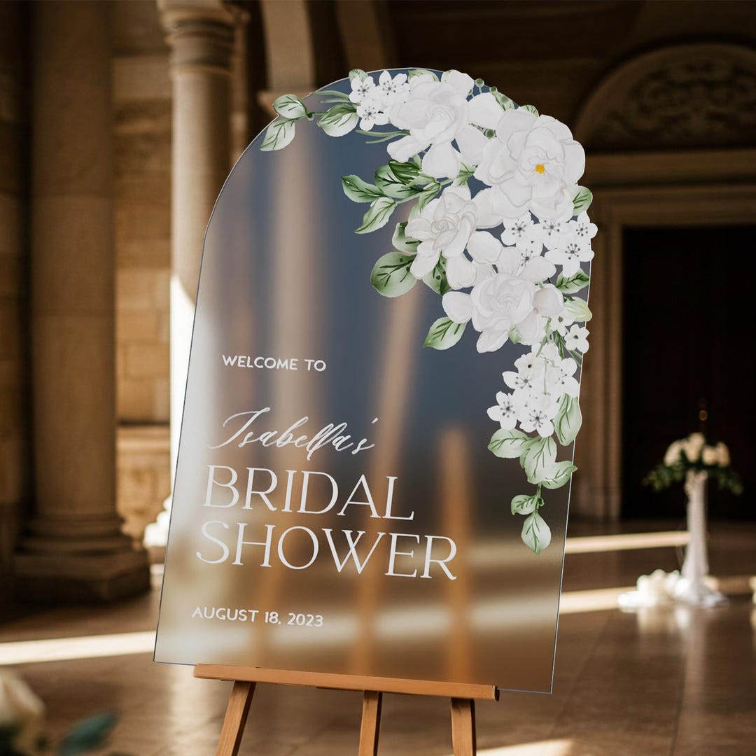 Bridal Shower Sign, Customized White Sage Green Floral Shower Welcome ...