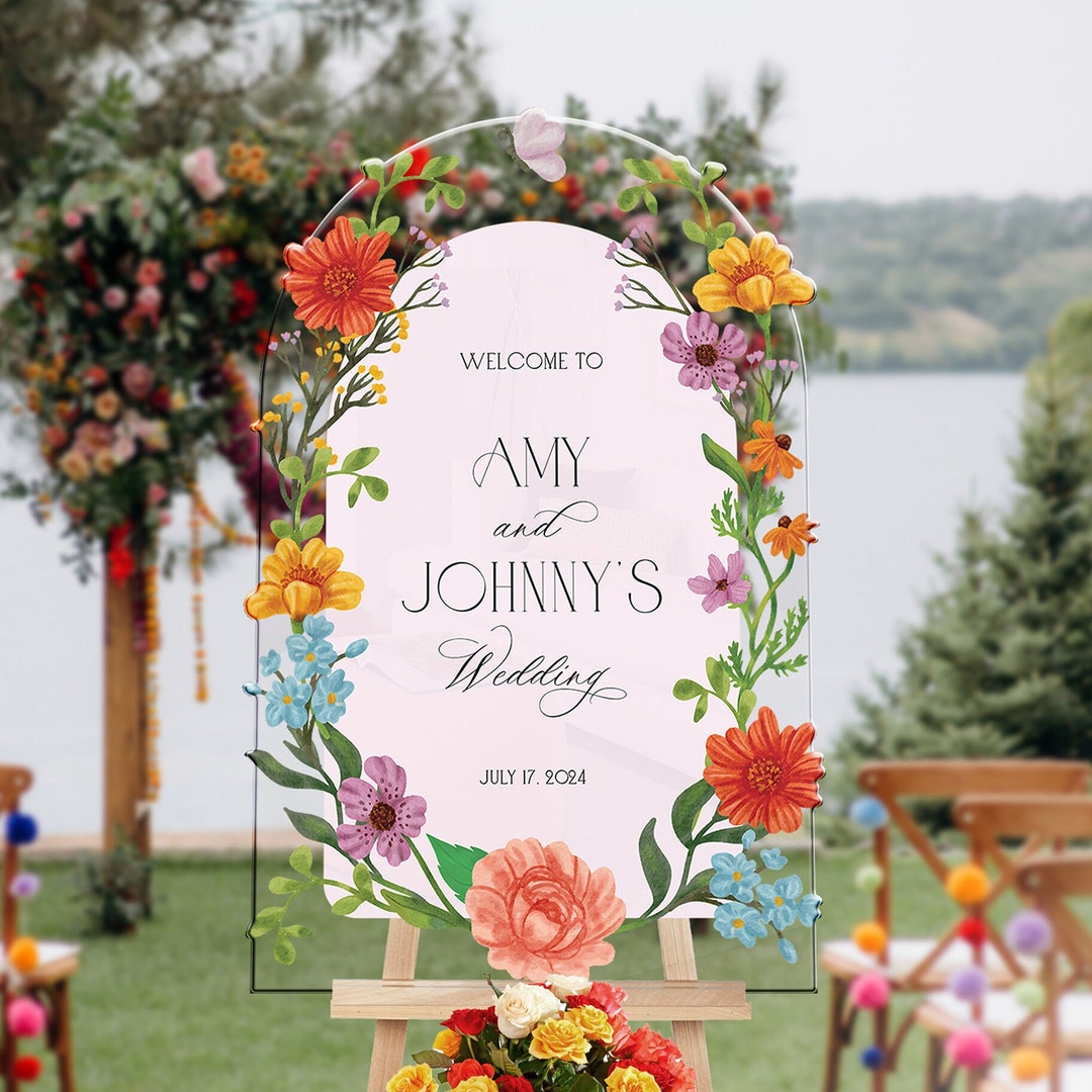 Floral Wedding Sign, Wedding Entrance Sign, Wildflowers Wedding Name ...