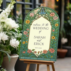 Stained Glass Wildflowers Wedding Sign, Floral Mirror Wedding Welcome ...