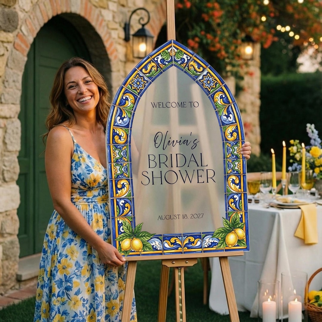 Blue Tiles Bridal Shower Sign, Main Squeeze Mirror Bridal Shower ...