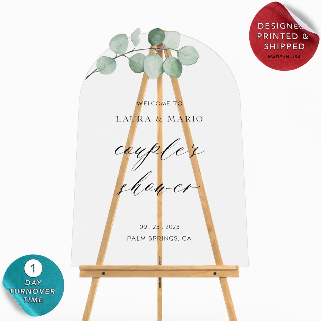 Couples Shower Sign, Personalized Eucalyptus Leaves Welcome Signage for ...