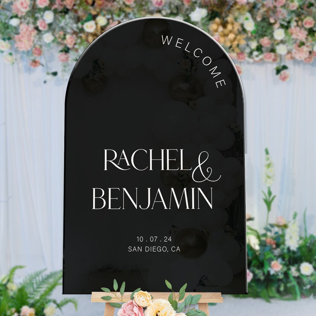 Black Wedding Welcome Sign, Modern Wedding Sign, Arched Wedding Welcome ...