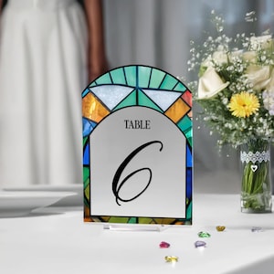 Rainbow Suncatcher Stained Glass Floral Wedding Sign Bundle, Seating ...