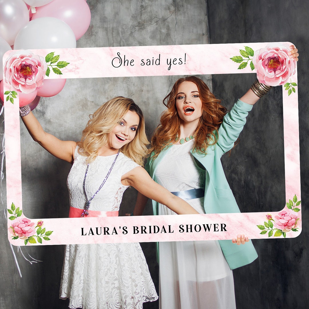 Bridal Shower Photo Booth, Blush Floral Photo Prop Frame, She Said Yes ...