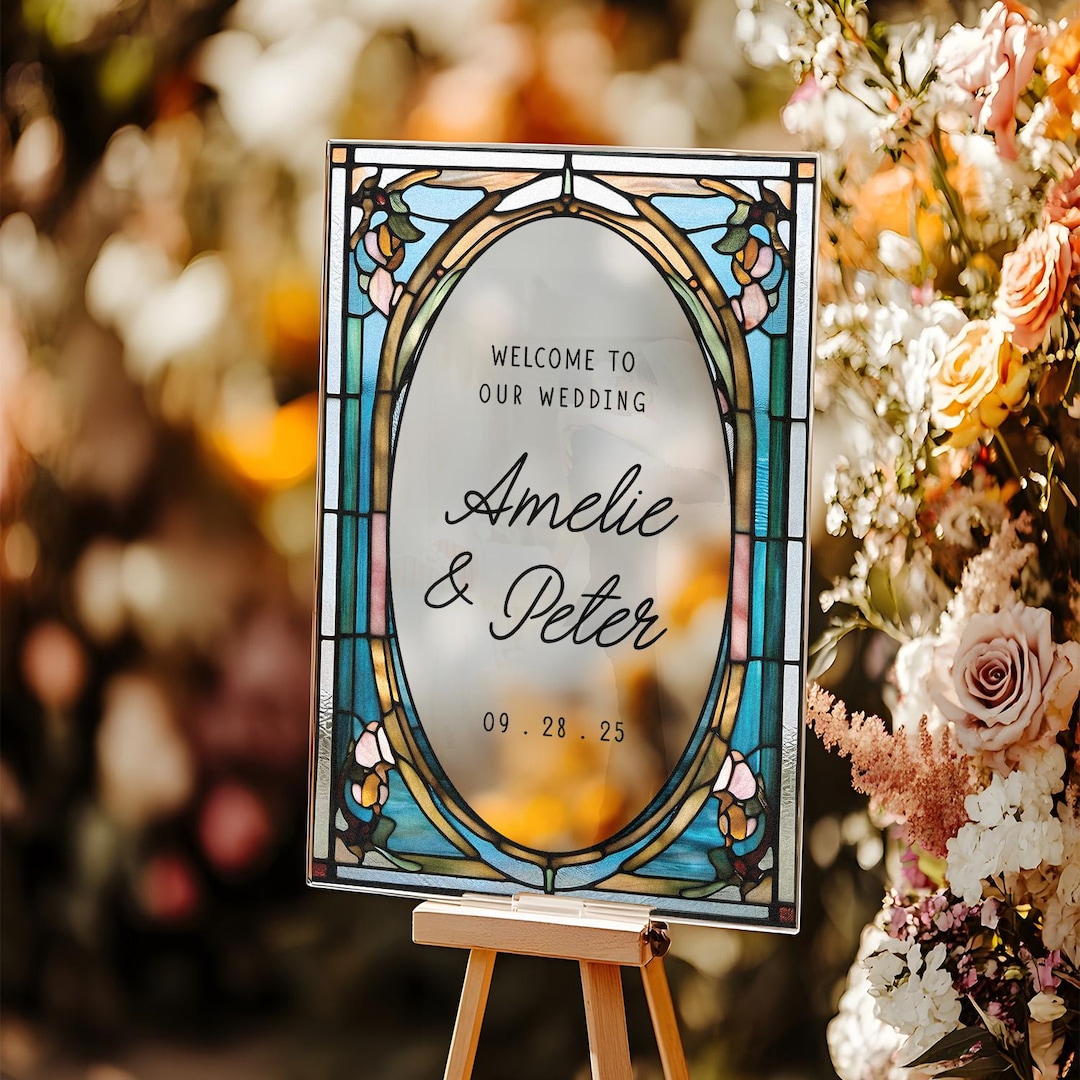 Stained Glass Wedding Sign, Custom Acrylic Blue Art Wedding Welcome ...