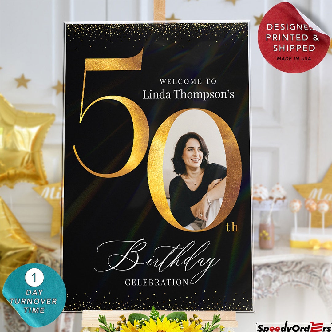 50th Birthday Sign, 50th Birthday Welcome Sign With Photo, Fab at 50 ...