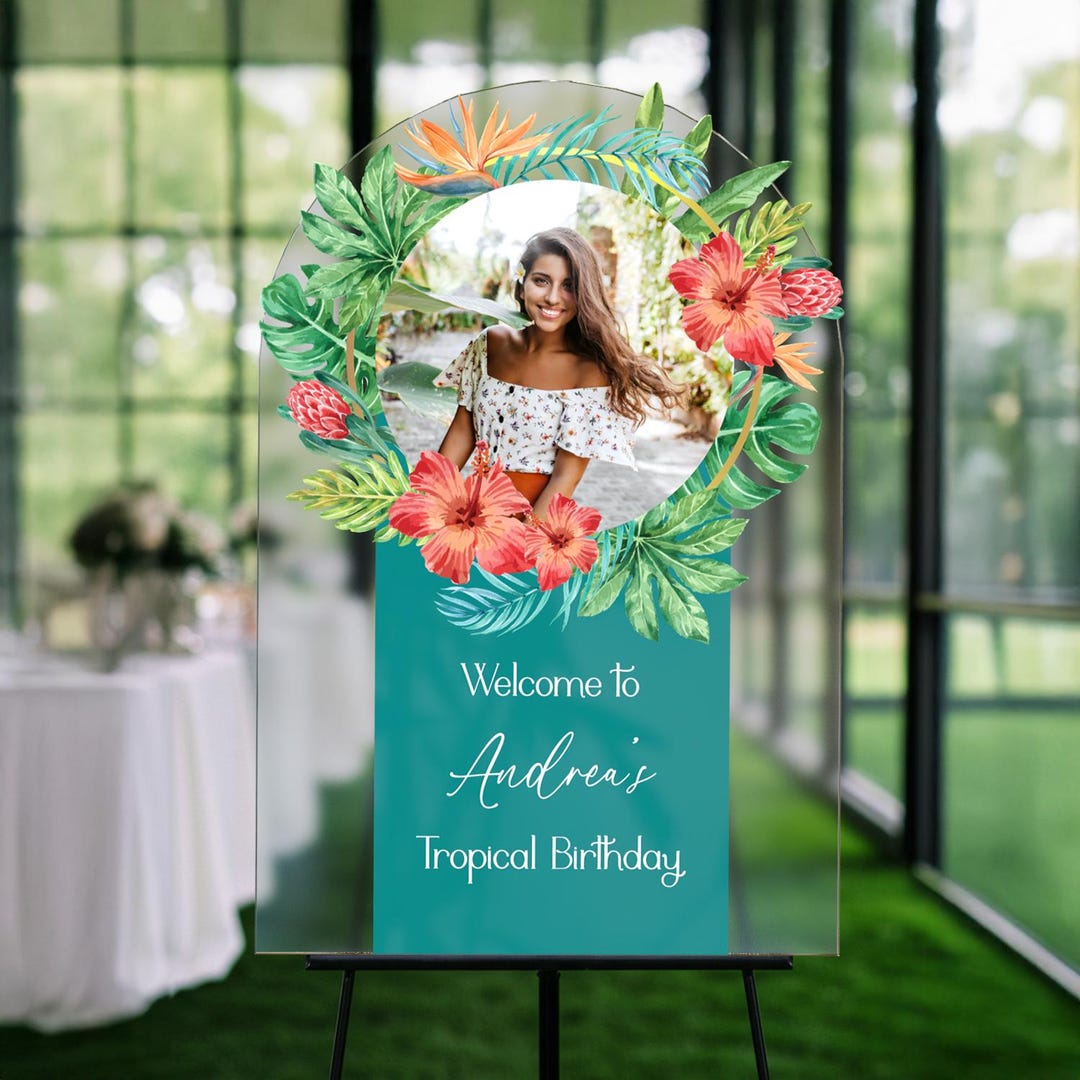 Tropical Birthday Party Welcome Sign, Custom Welcome Board for Birthday ...