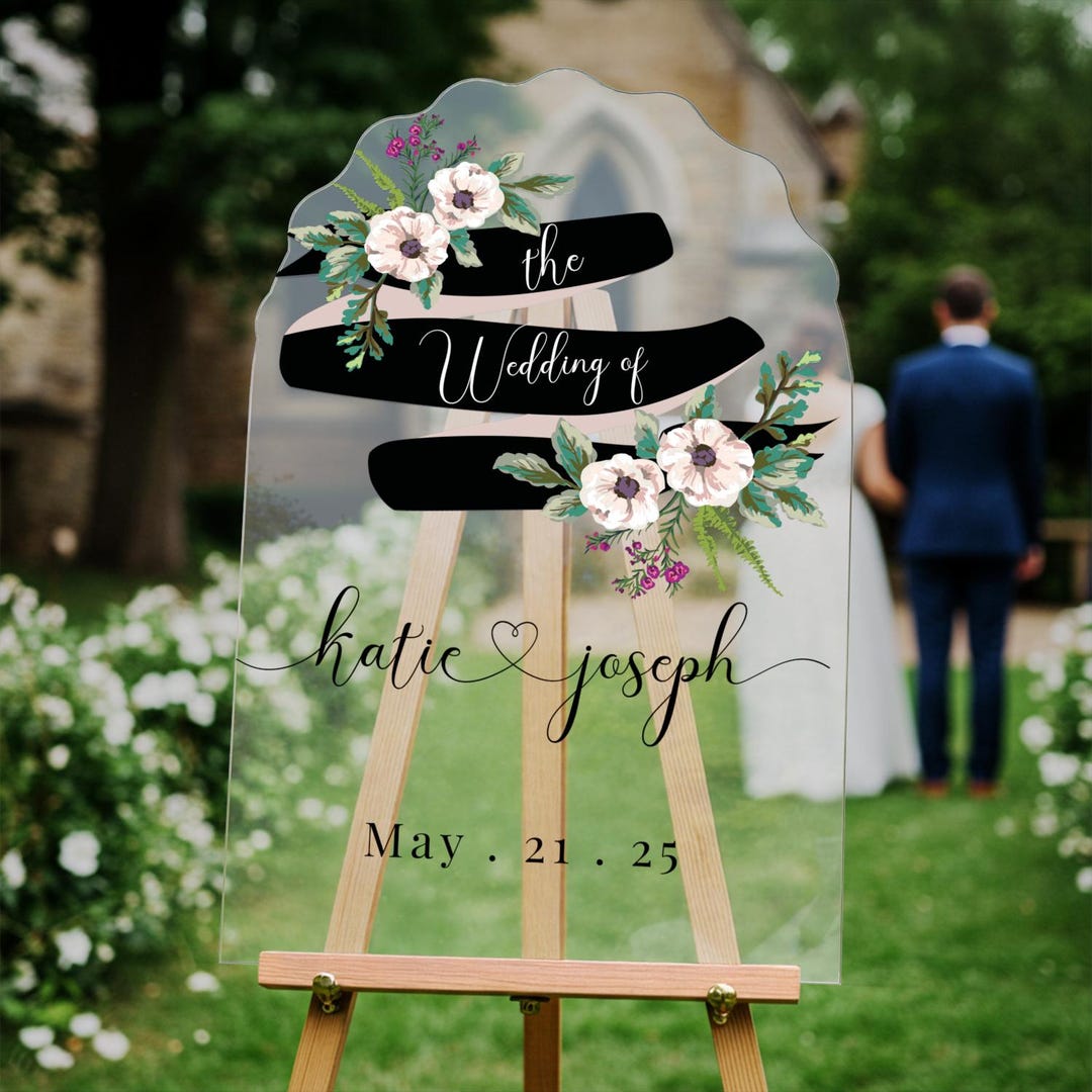 Acrylic Wedding Sign, Floral Wedding Signage, Personalized Wedding ...