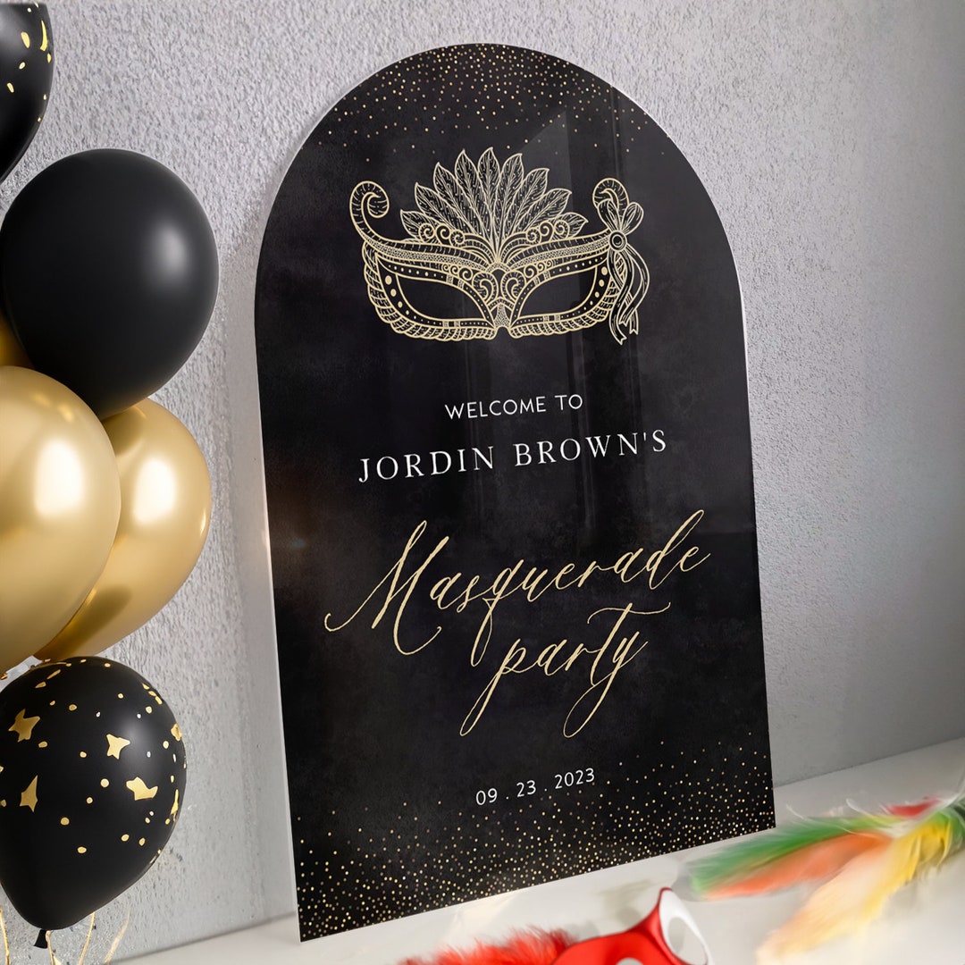 Masquerade Sign, Masquerade Party Welcome Sign, Custom Black & Gold ...