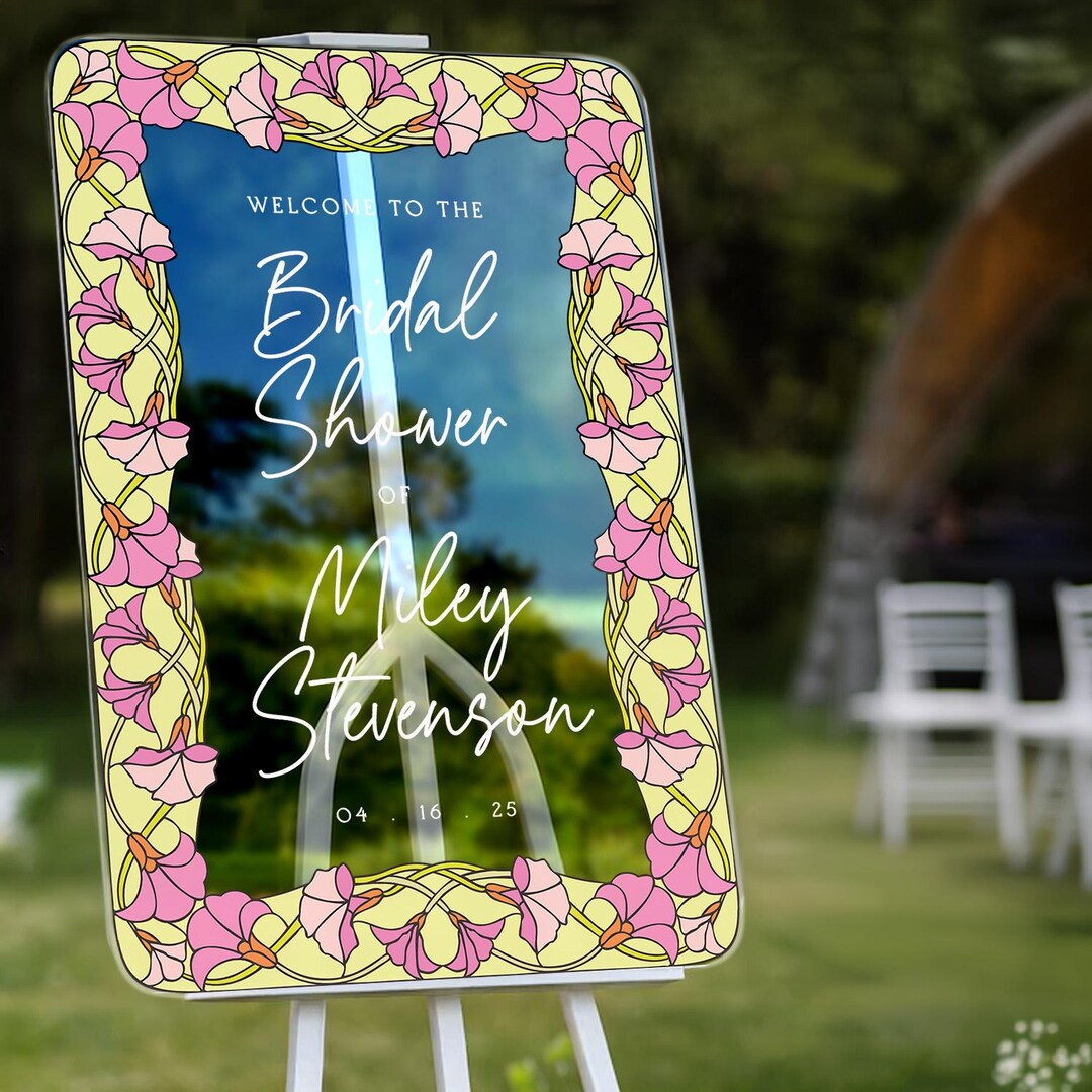 Printed Pink Lilies Bridal Shower Welcome Sign, Acrylic Pastel Bridal ...