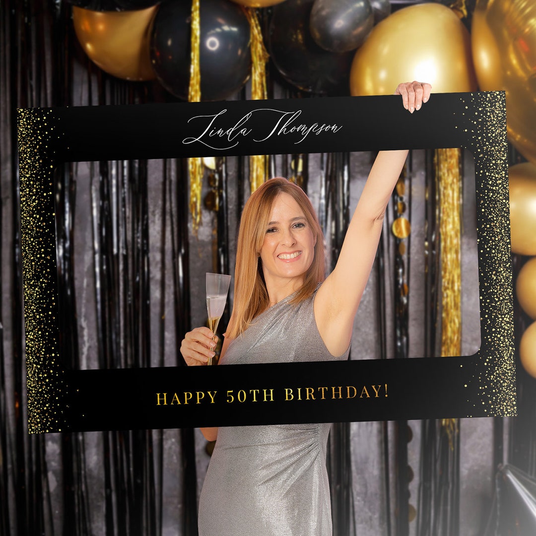 50th Birthday Photo Booth Frame, 50 Birthday Selfie Frame, Golden ...