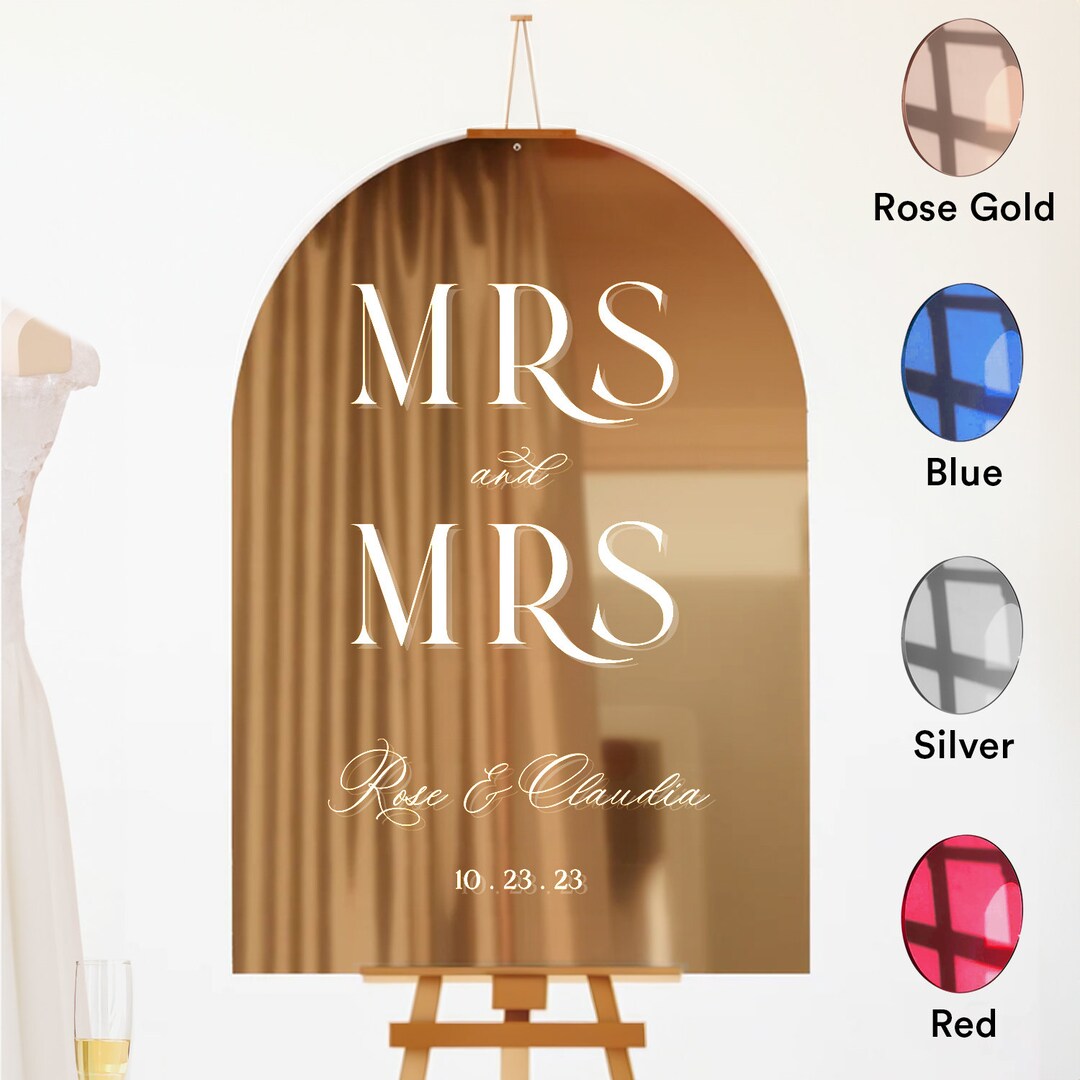 Lesbian Wedding Sign, Mrs and Mrs Wedding Sign, Gold Mirror Same Sex ...
