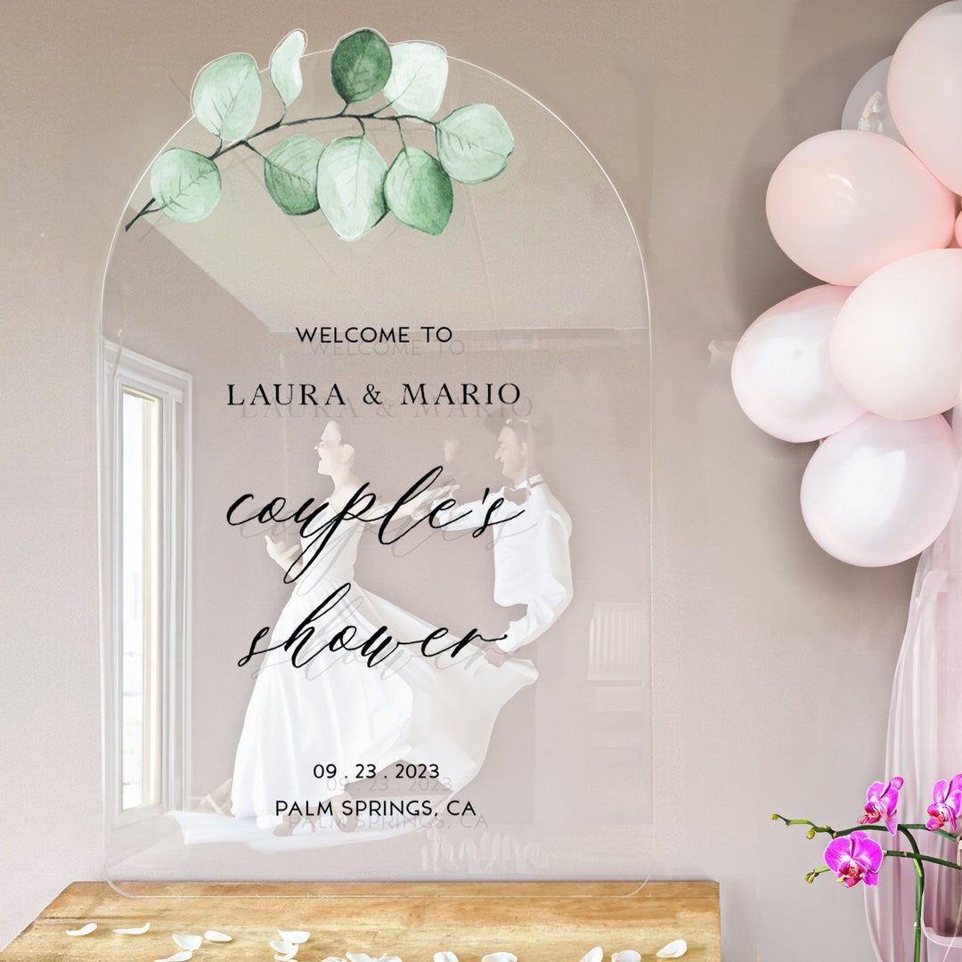 Couples Shower Sign, Personalized Eucalyptus Leaves Welcome Signage for ...