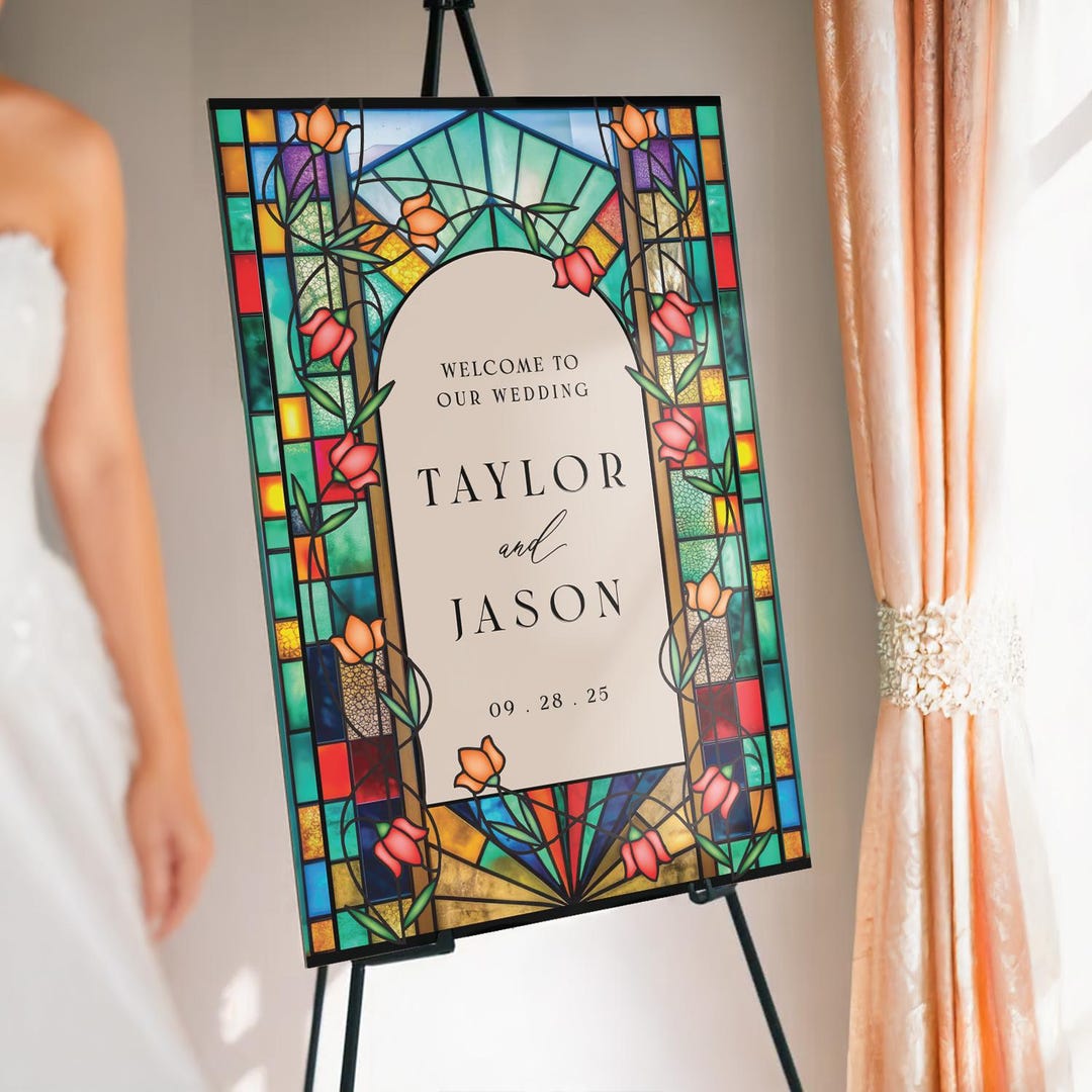 Stained Glass Wedding Sign, Rainbow Suncatcher Stained Glass Wedding ...
