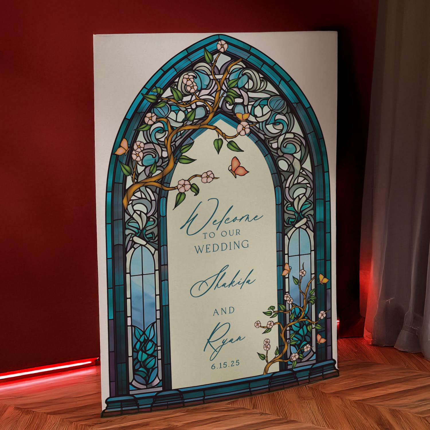 Blue Wedding Welcome Sign, Stained Glass Frosted Acrylic Wedding Sign ...