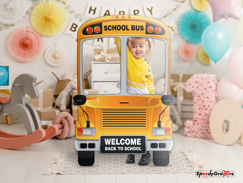 School Bus Photo Booth, School Bus Cutout Prop, School Bus Photo Frame ...
