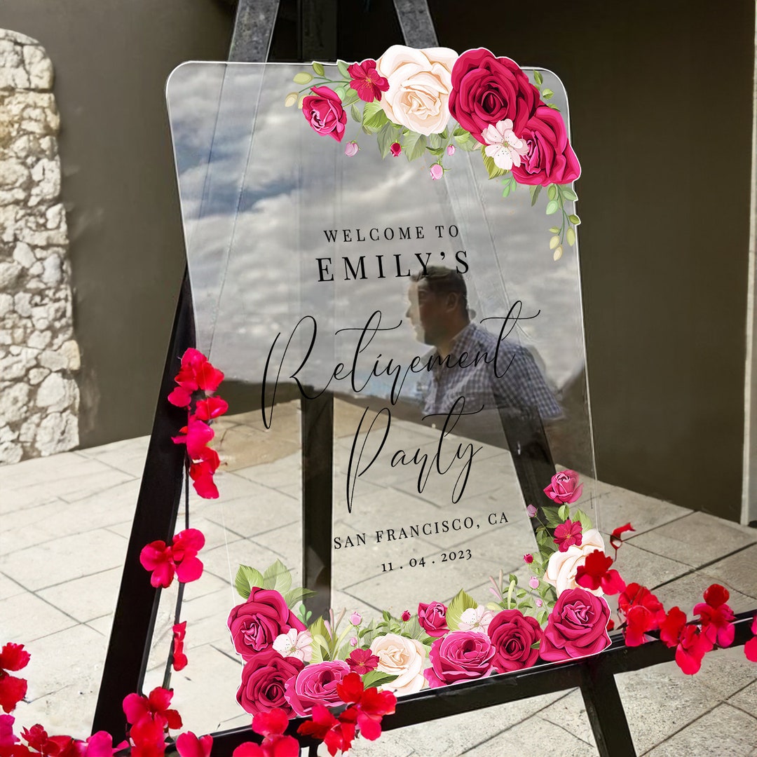 Retirement Party Welcome Sign, Custom Blushing Roses Retirement Sign ...