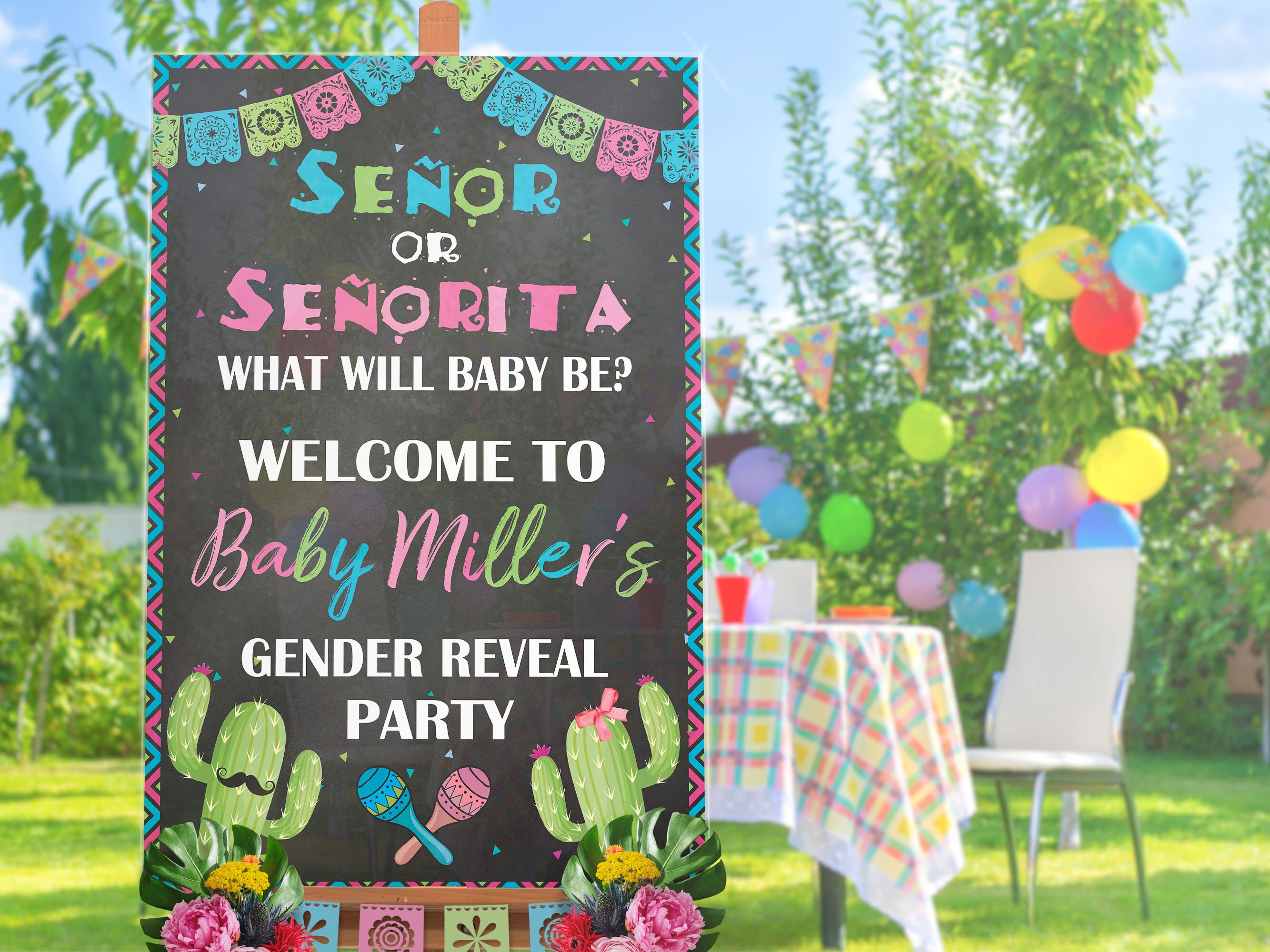 yard sign Fiesta Gender Reveal Cactus backdrop mexican backdrop Reveal ...