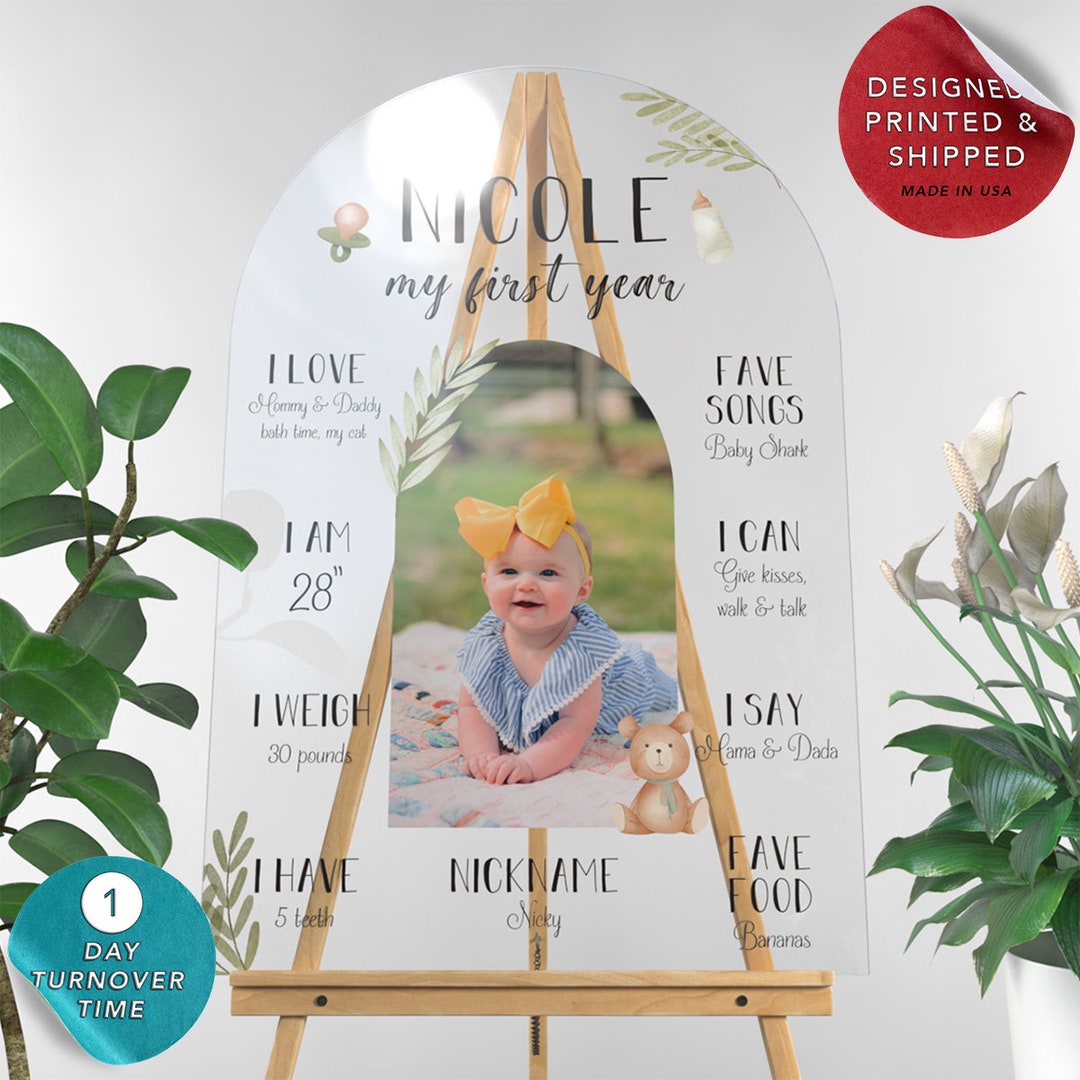 First Birthday Sign, First Birthday Welcome Sign With Photo, 1st ...