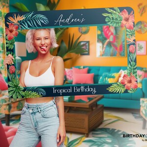 Tropical Birthday Photo Booth, Custom Tropical Birthday Selfie Frame ...