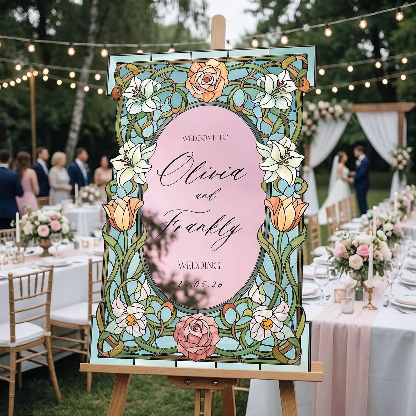 Stained Glass Floral Wedding Sign, Welcome to the Wedding of Sign ...