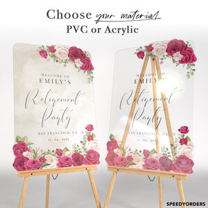 Retirement Party Welcome Sign, Custom Blushing Roses Retirement Sign ...