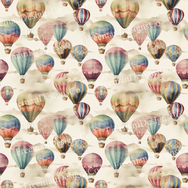 Hot Air Balloon Watercolor Seamless Digital Paper Pattern - Etsy