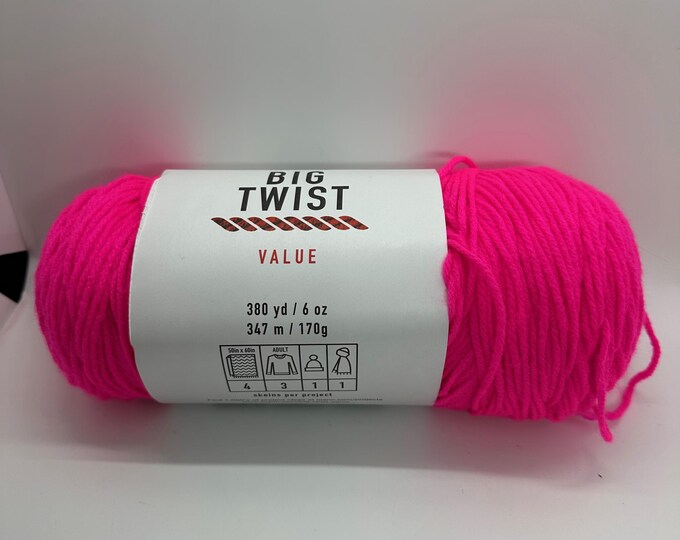 Big Twist Value Yarn in Hot Pink Color, Bright Pink Acrylic Yarn ...
