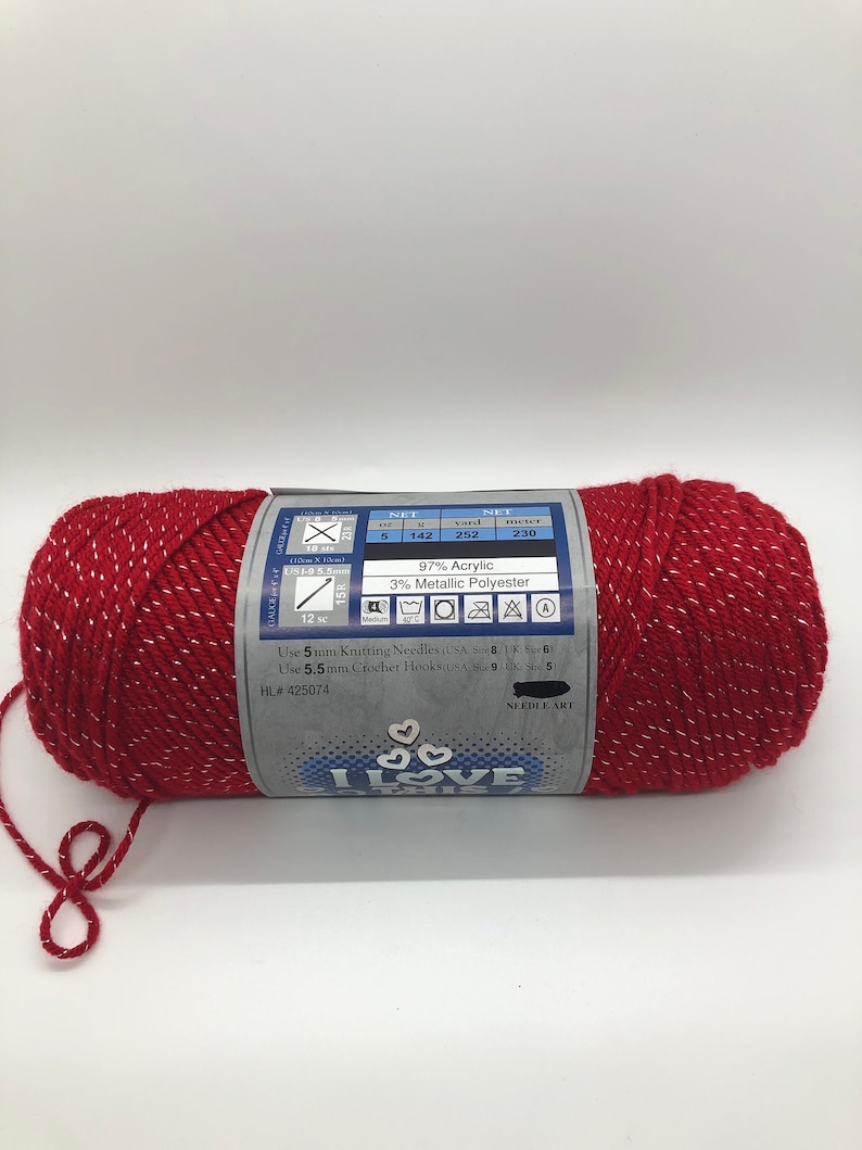 Metallic I Love This Yarn in Red Color Red Sparkle Yarn - Etsy