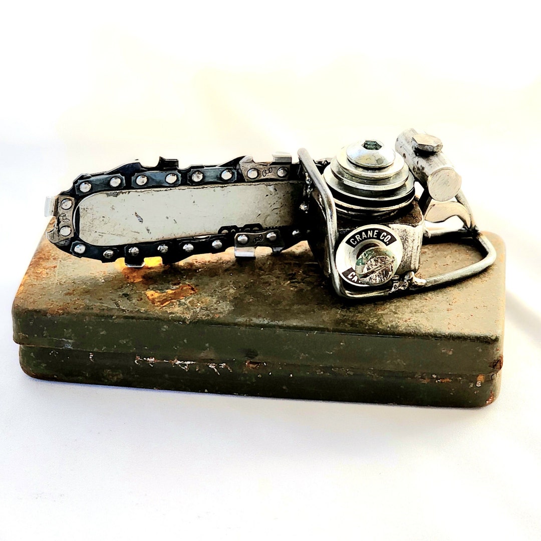 Recycled Reclaimed Scrap Metal Chain Saw Art Sculpture CRANE - Etsy