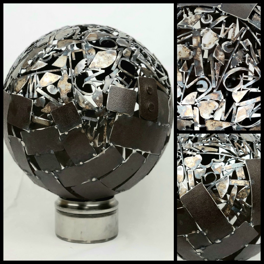 Reclaimed Scrap Metal Bourbon Barrel Strap & Metal Cut-out Sphere ...