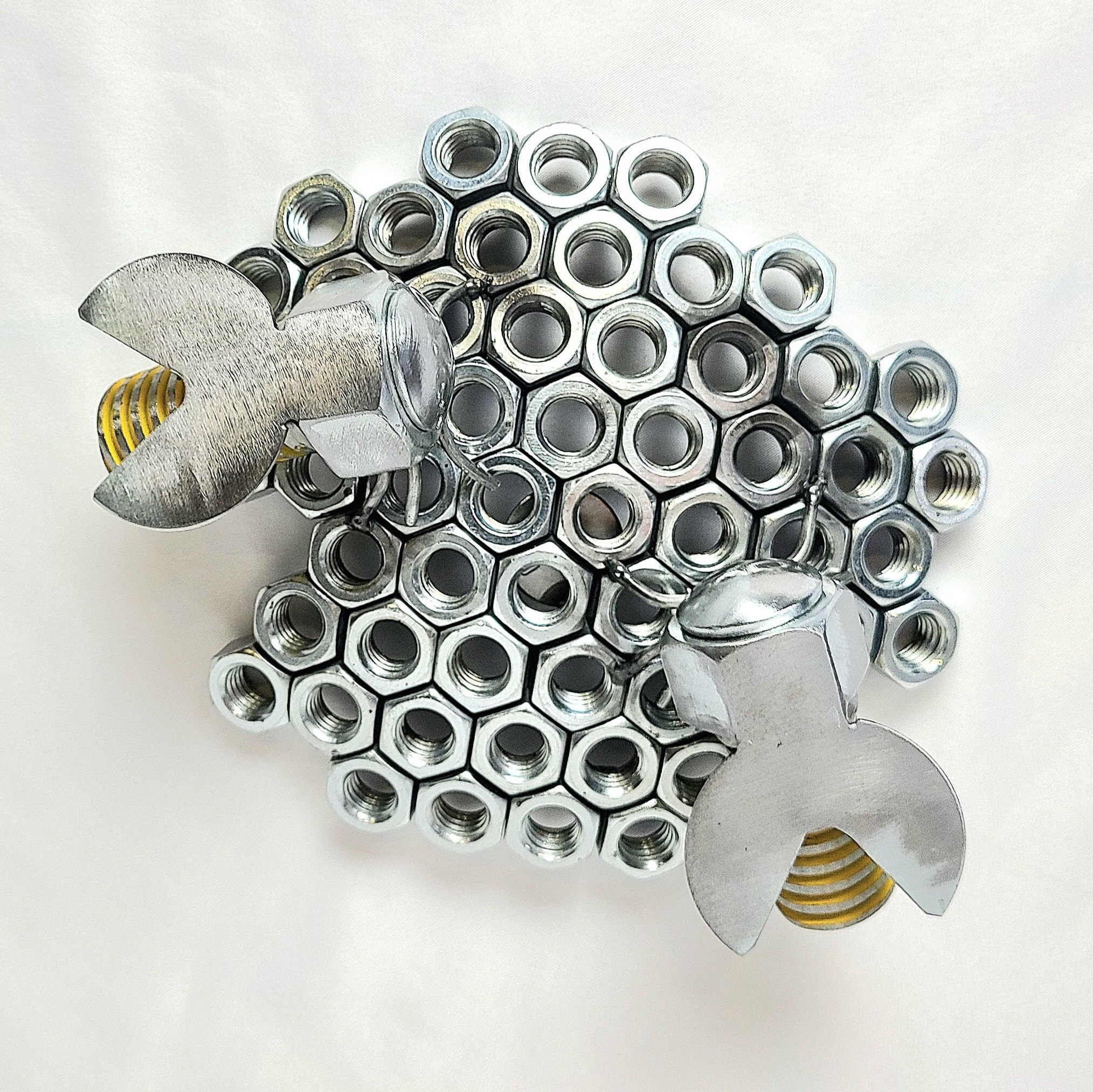 Reclaimed Scrap Metal Double Carriage Bolt Honeybee on Nut Honeycomb ...