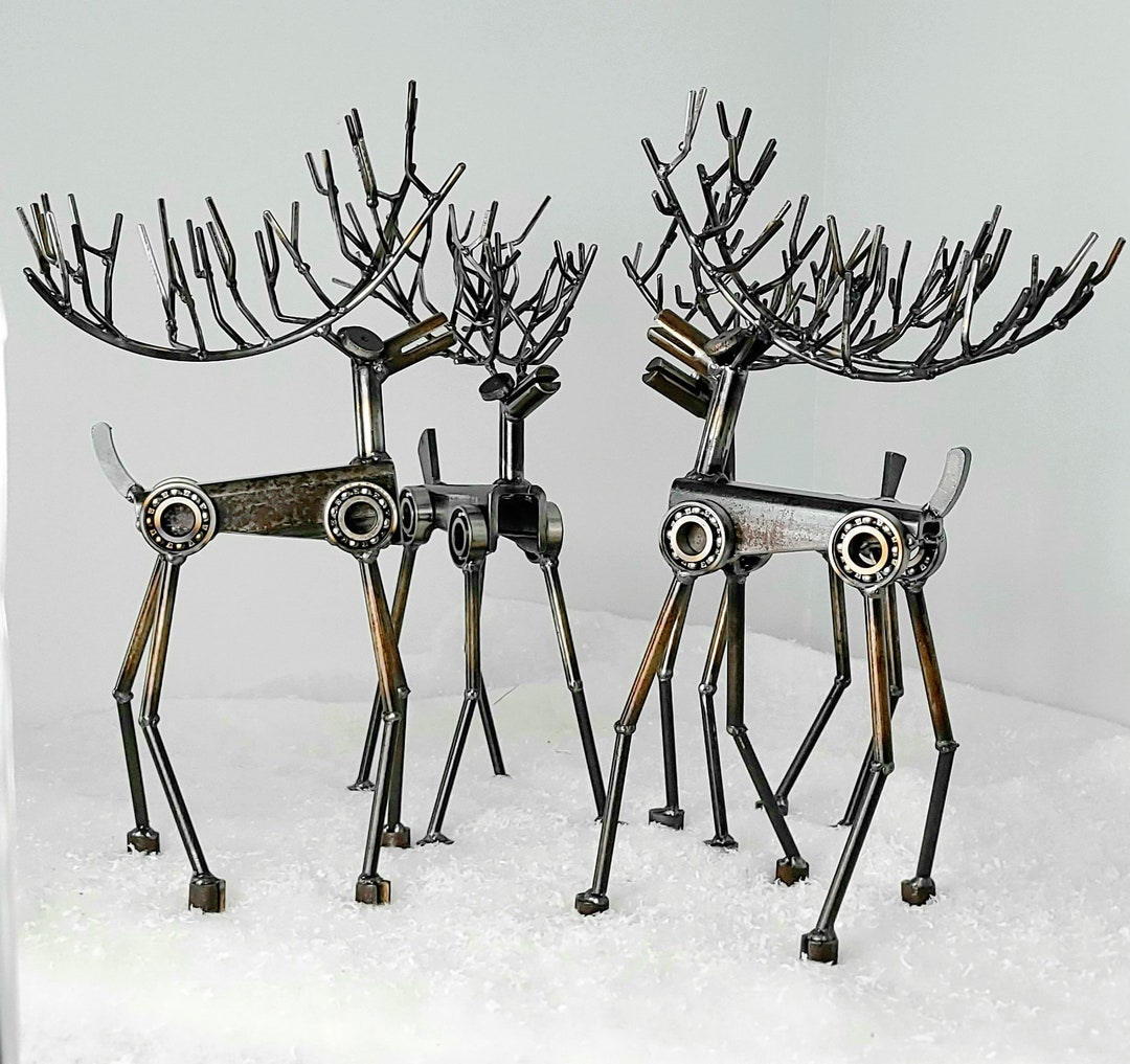 Reclaimed Scrap Metal Santa's Sleigh 16" Tall Christmas Holiday ...