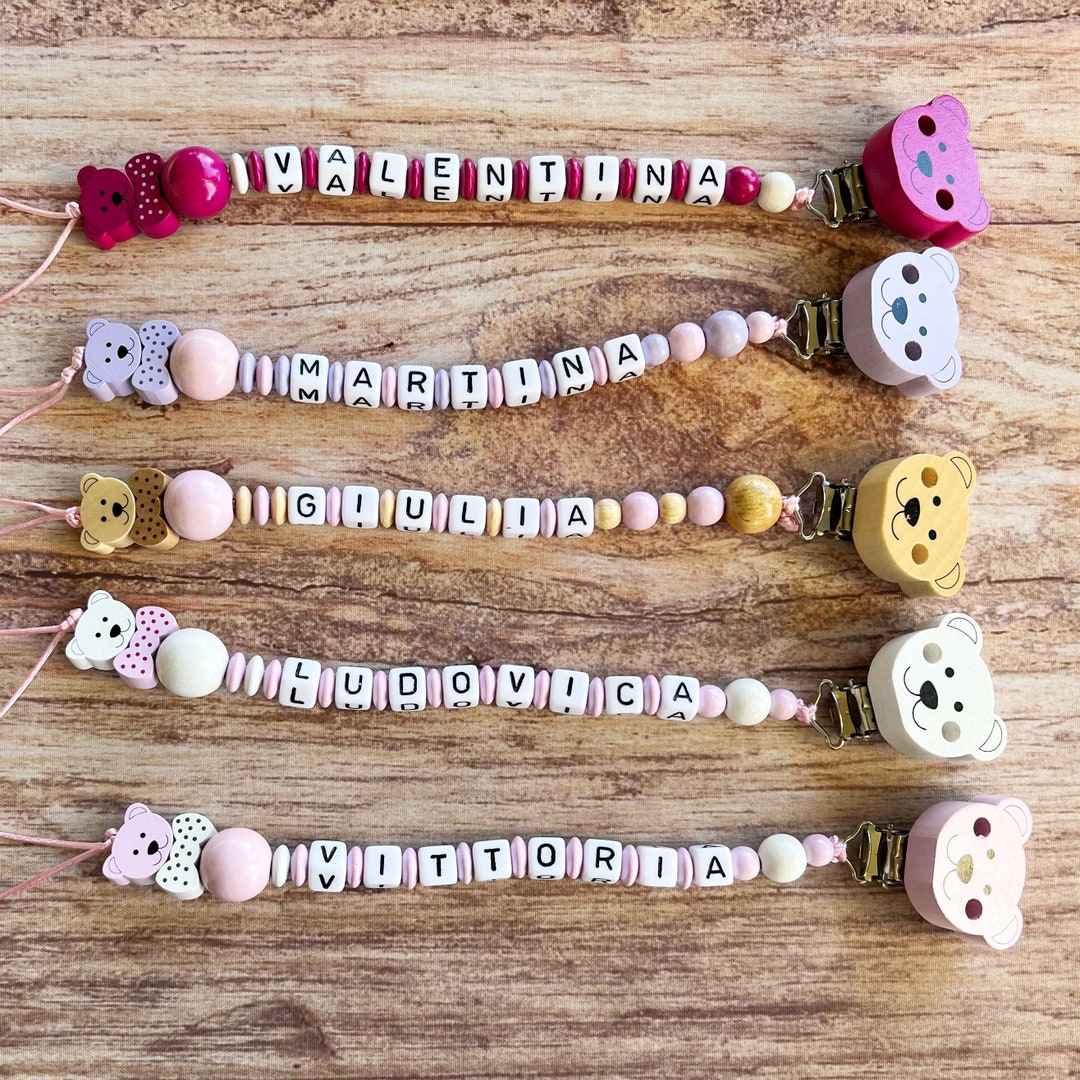 Teddy Bear With Bow. Wooden Pacifier Chain. Pacifier Holder - Etsy