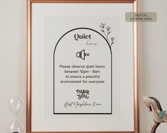 Printable Quiet Hours Sign Template| Airbnb Quiet Hours Sign | Vacation ...