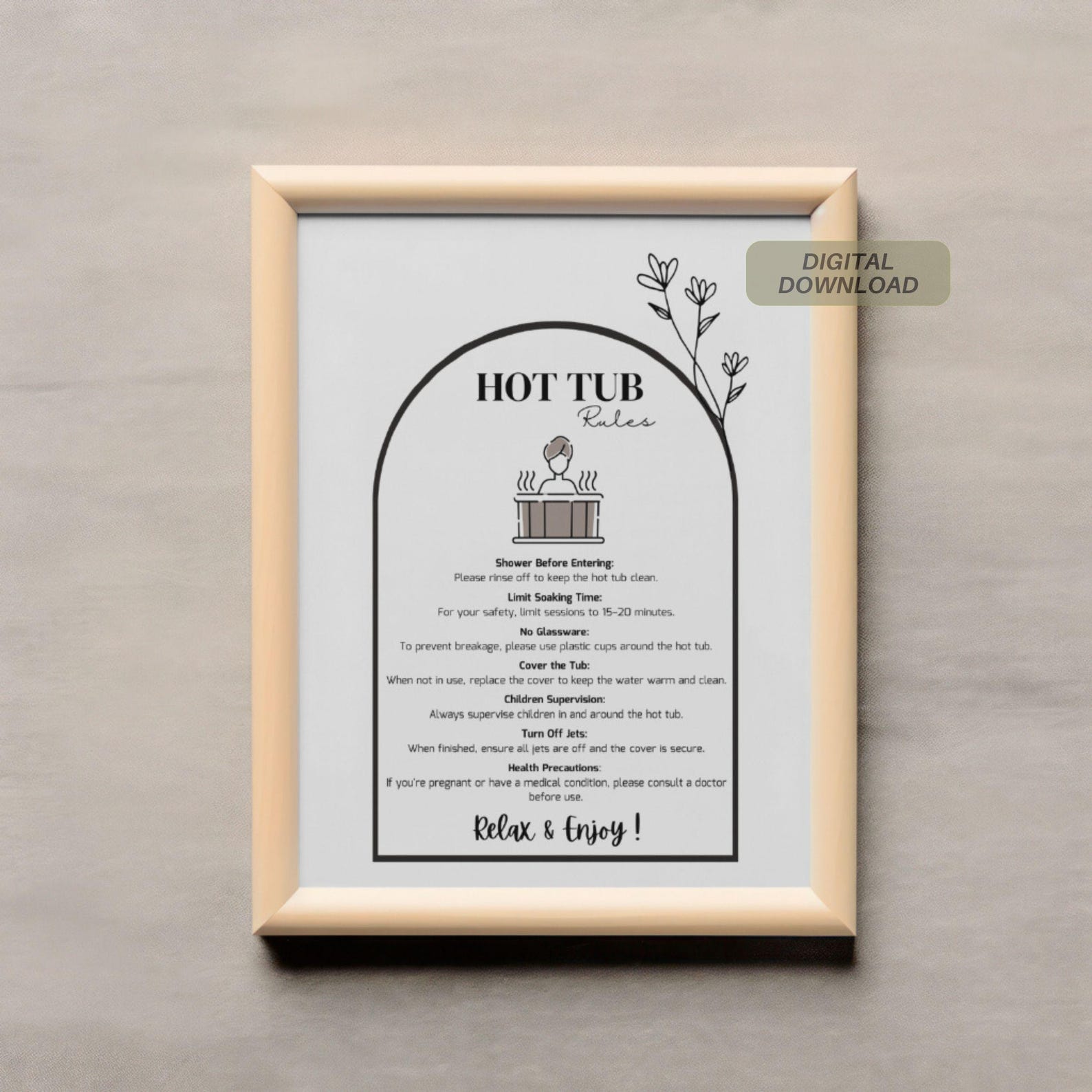Printable Airbnb Hot Tub Rules Sign Template | Stylish Hot Tub Sign for ...