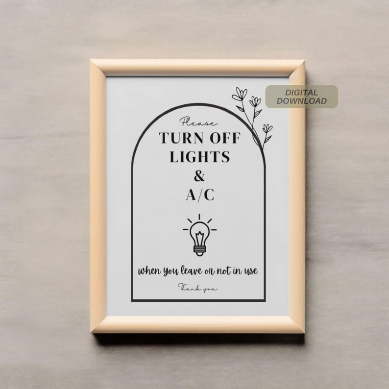 Turn off Light and AC Sign Template | Editable Airbnb Energy Saving ...