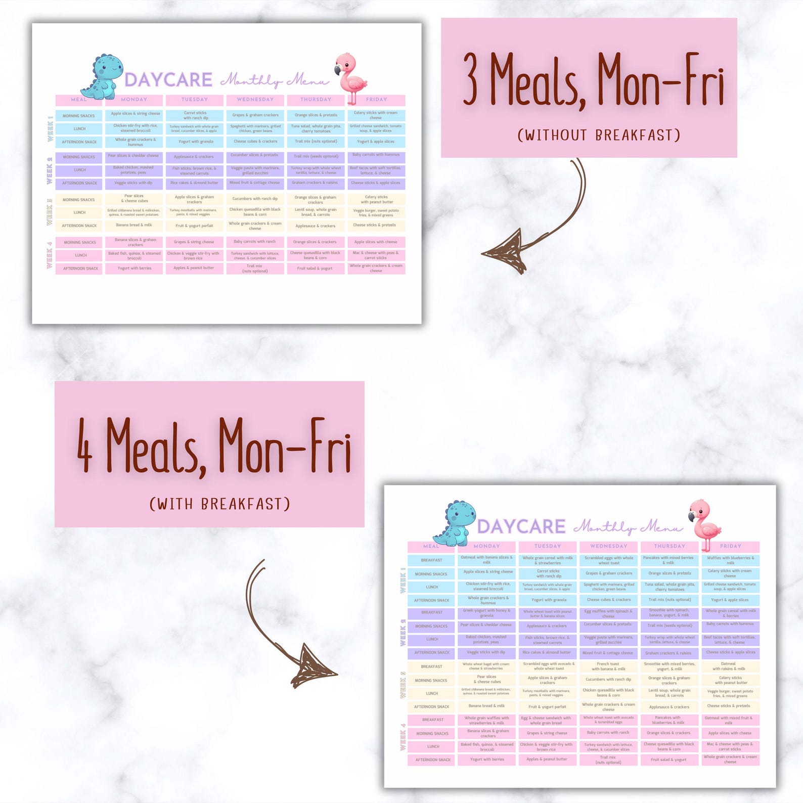 Daycare Monthly Menu Template, Pastel Theme Printable Meal Planner for ...