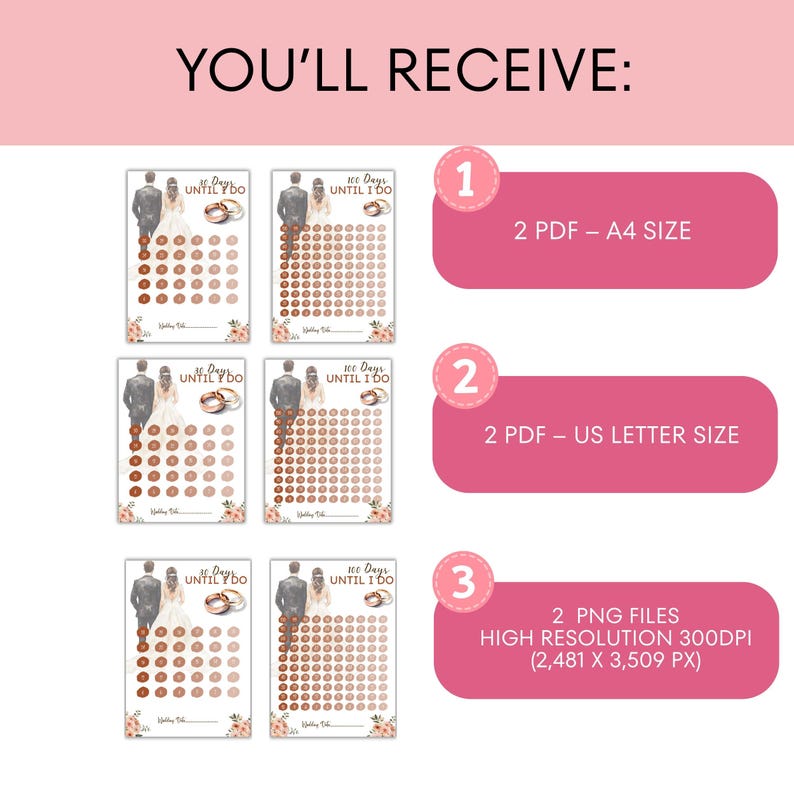 Wedding Countdown Calendar Printable: Rose Gold Design (A4, US Letter ...