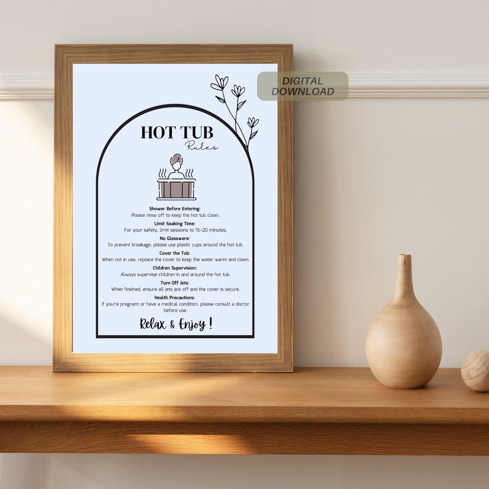 Printable Airbnb Hot Tub Rules Sign Template | Stylish Hot Tub Sign for ...