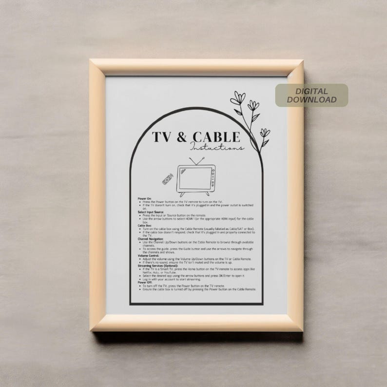 TV & Cable Instructions Sign Canva Template | Editable Airbnb Guest ...