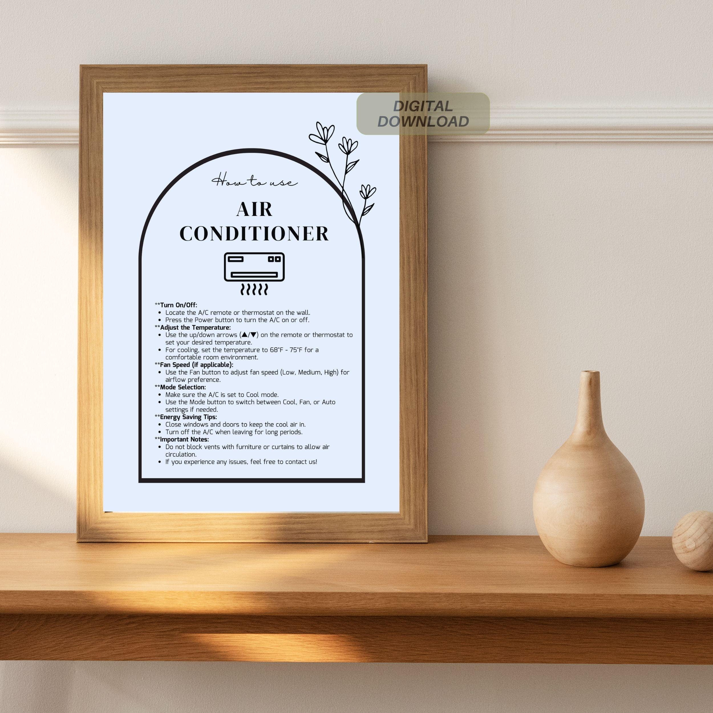 How to Use A/C Sign Template Airbnb Air Conditioner Instructions Sign ...