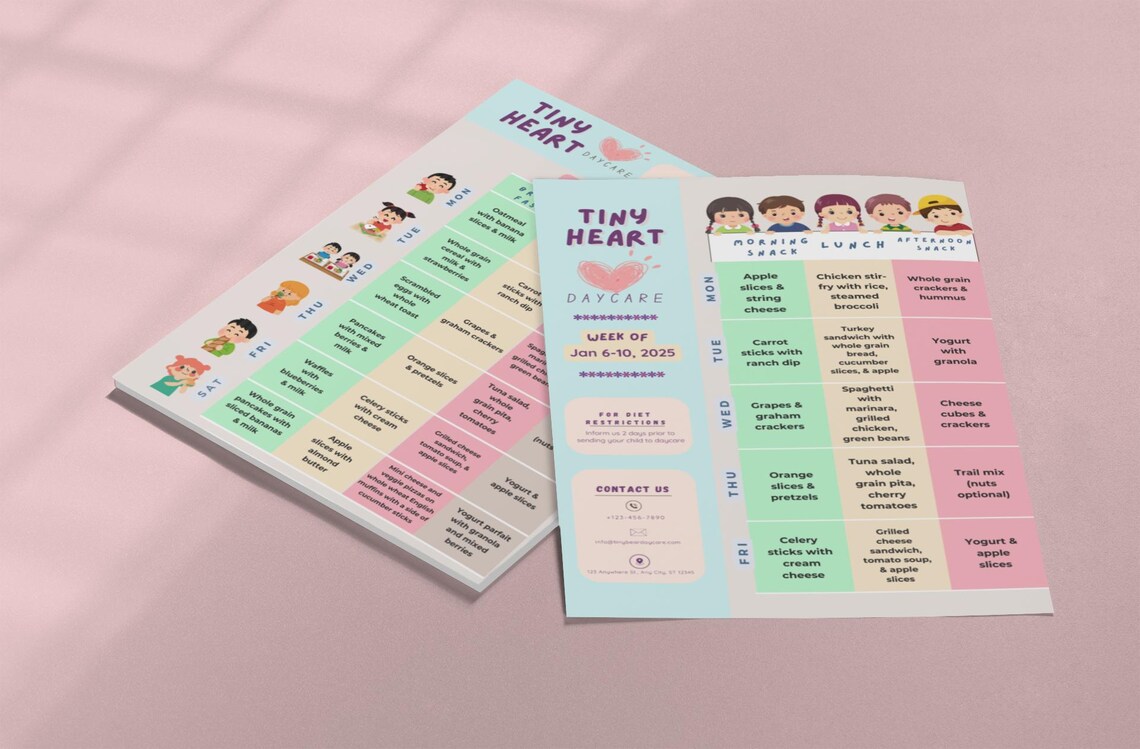 Daycare Menu Template, Printable Meal Planner for Kids, EDITABLE ...
