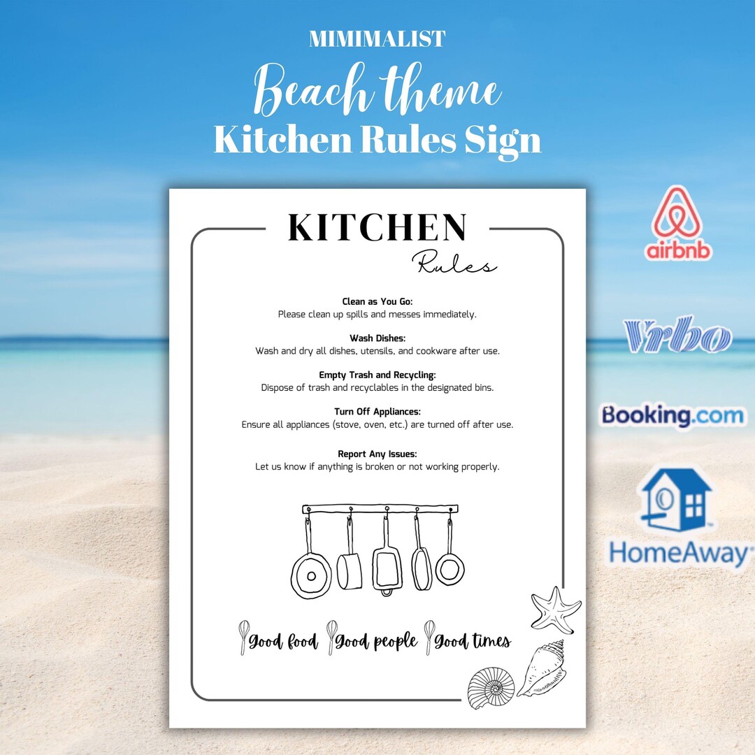 Airbnb Kitchen Rules Sign | Coastal Airbnb Kitchen Printable | Vacation ...