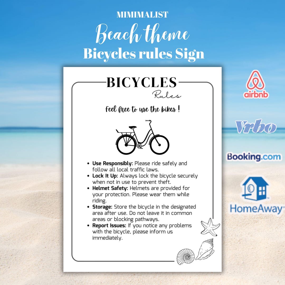 Airbnb Bicycle Rules Sign | Coastal Vacation Rental Bike Safety ...