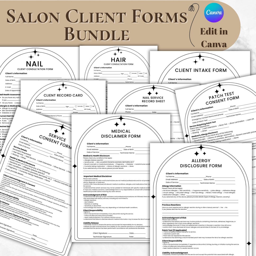 Salon Client Forms Bundle Editable in Canva, Beauty Consultation Intake ...