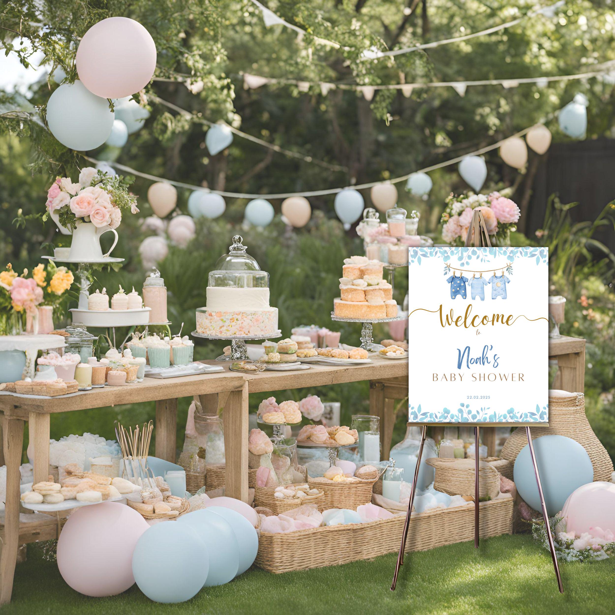 Editable Baby Shower Welcome Sign Template, Blue Baby Outfit Theme ...