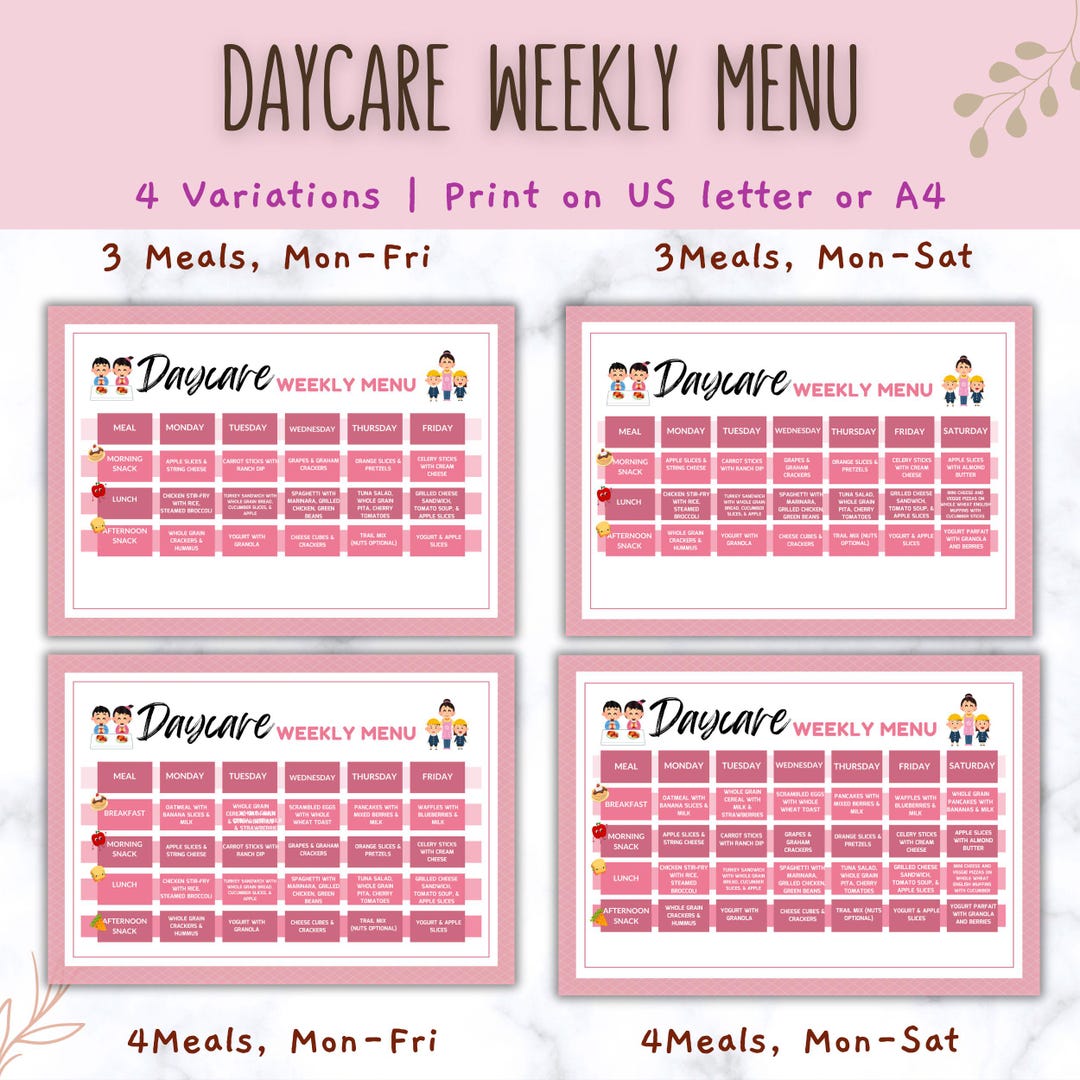 Daycare Weekly Menu Template, Printable Meal Planner for Kids, EDITABLE ...