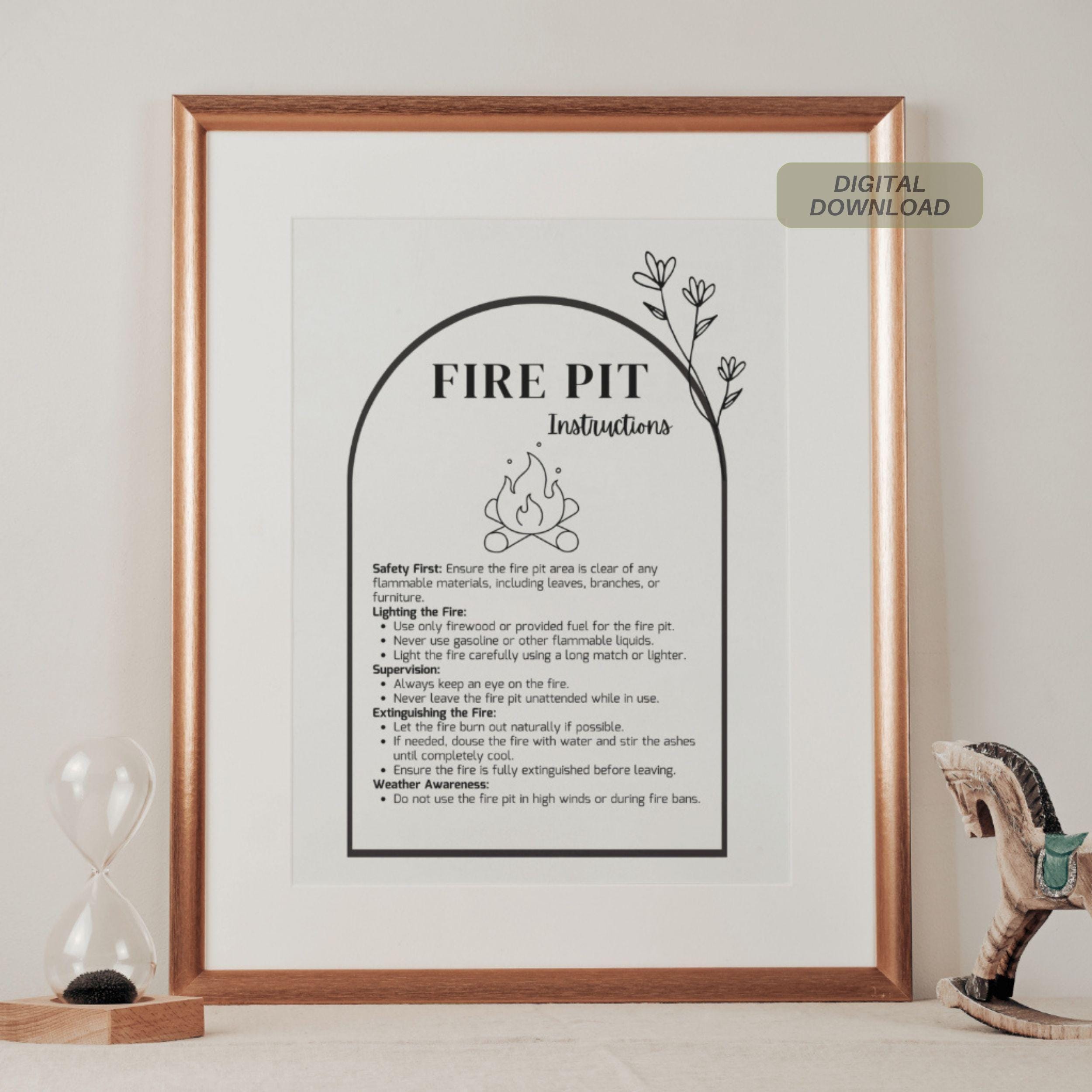 Fire Pit Instruction Sign Template | Editable Canva Airbnb Safety Sign ...