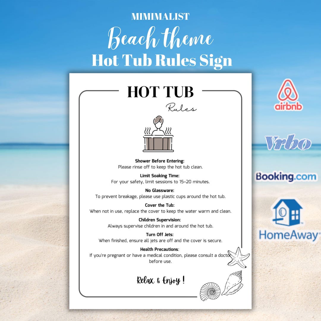 Airbnb Hot Tub Rules Sign | Coastal Spa Instructions Printable | Airbnb ...